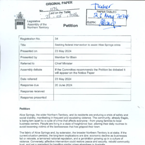 Territory Stories - Petition Number 34, asking the Government to ...